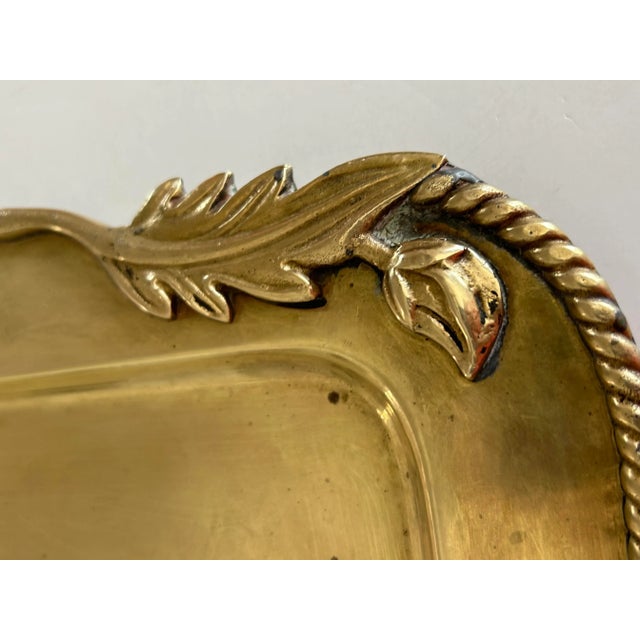 Vintage Brass Tray With Leaf Accents | Chairish