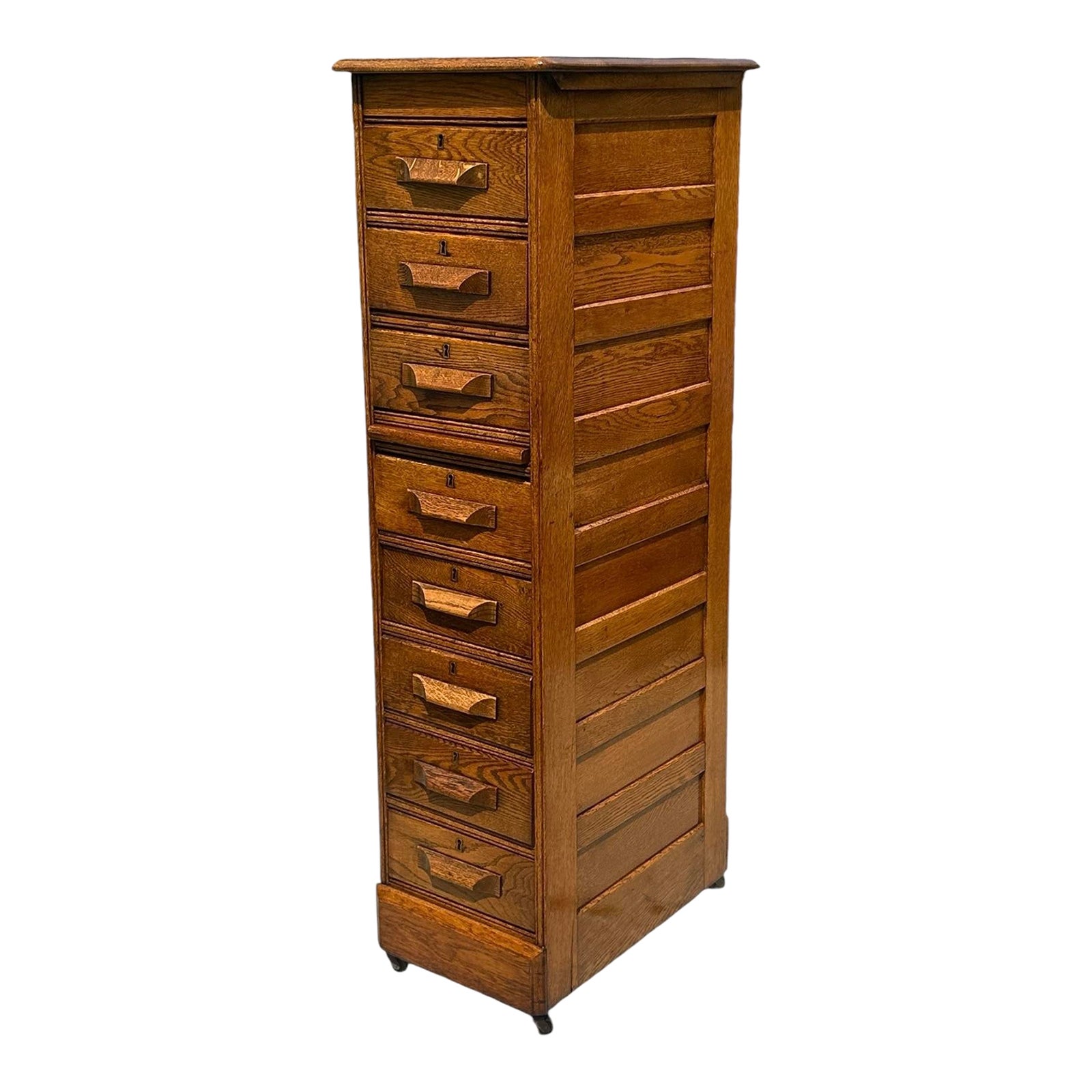 Antique Victorian Oak Raised Panel Eight Drawer Cabinet - Pull Out ...