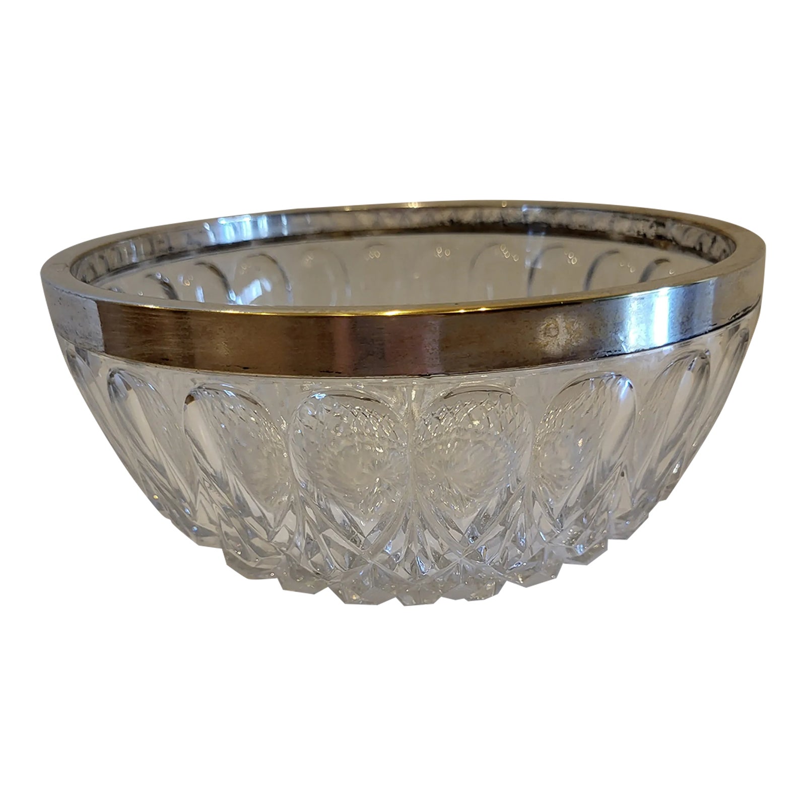 Vintage Etched Glass Silver Rimmed Bowl | Chairish
