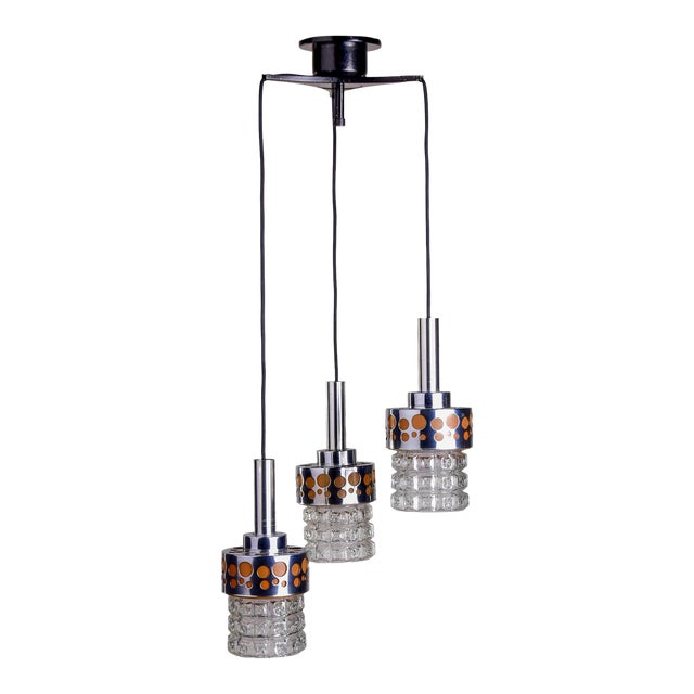 Mid Century Three Light Fixture With Chrome and Textured Glass Shades ...