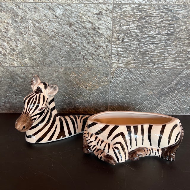 Late 20th Century Vintage Italian Hand Painted Ceramic Zebra Box | Chairish