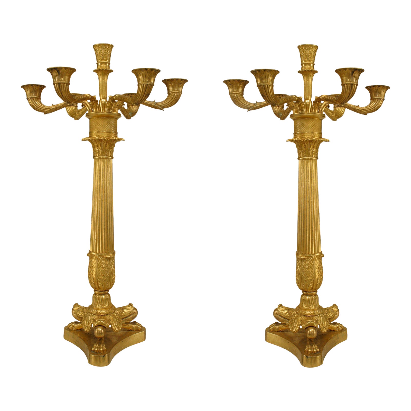 French Louis XVI Bronze Dore Column Candelabras - A Pair | Chairish
