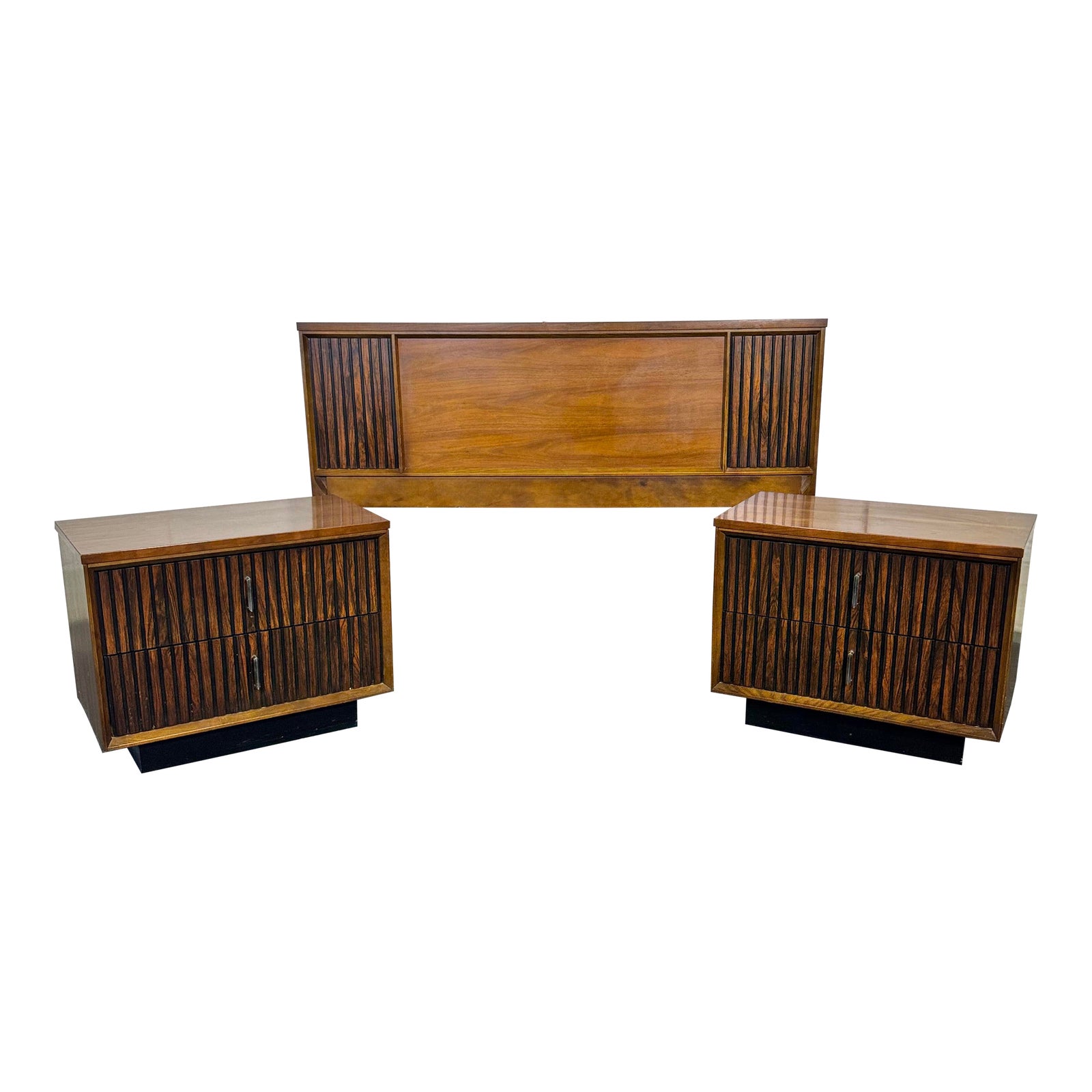 Walnut & Rosewood Mid Century Full Headboard & Nightstands by Bassett ...