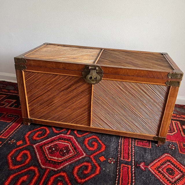 Vintage Coastal Gabriella Crespi Style Pencil Reed Trunk Chest | Chairish