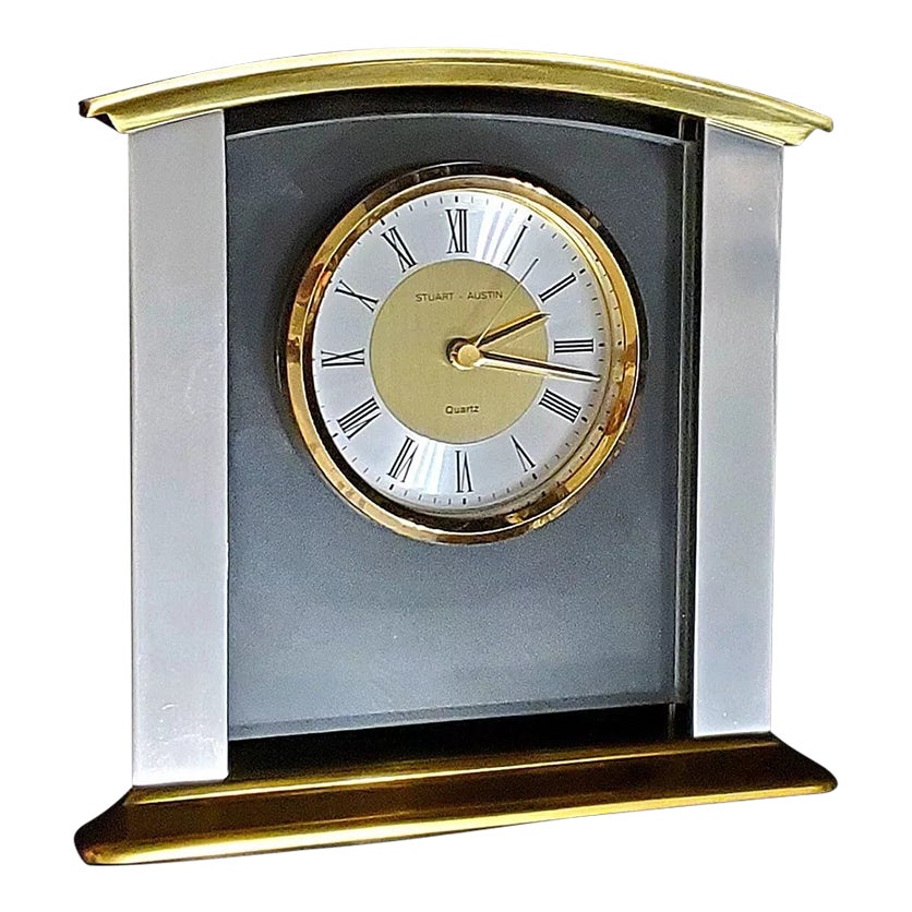 Vintage Gold and Silver Stuart-Austin Quartz Mantle Clock | Chairish