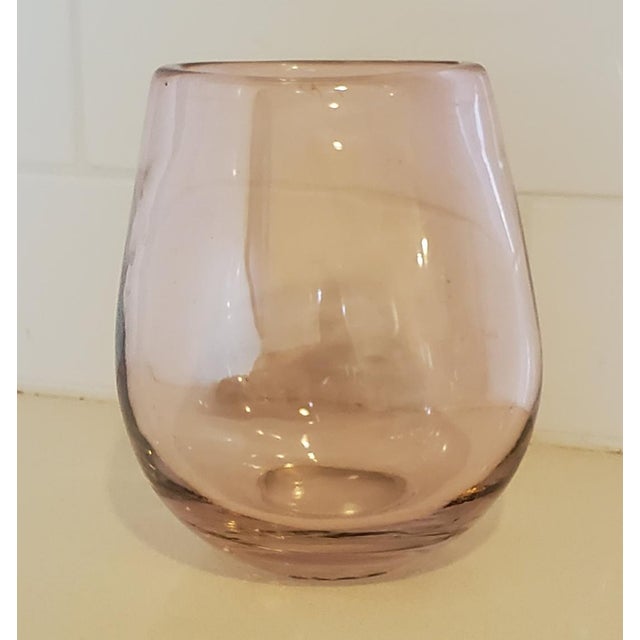 Vintage Hand Blown Small Blush Mauve Glass Vase | Chairish