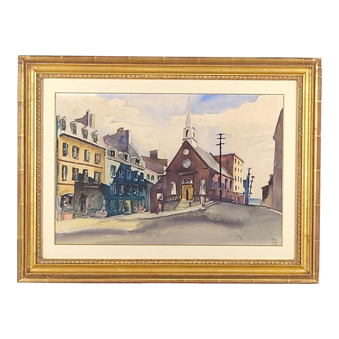 Watercolor of a City Scene, Signed and Dated Russ Conn 1948 | Chairish