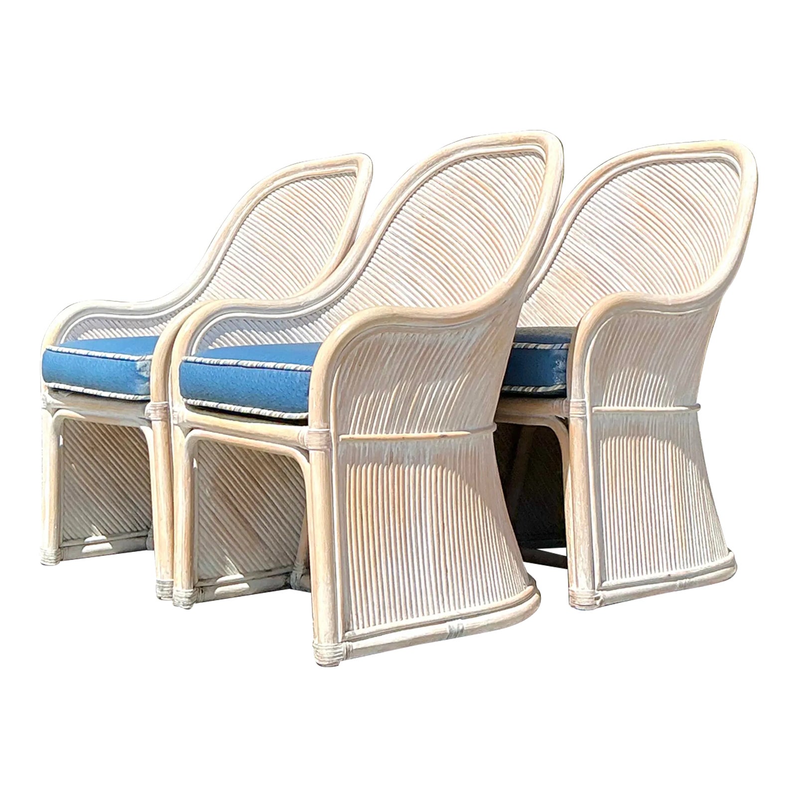 Vintage Coastal Henry Link Pretzel Rattan Chairs - Set of 4 | Chairish