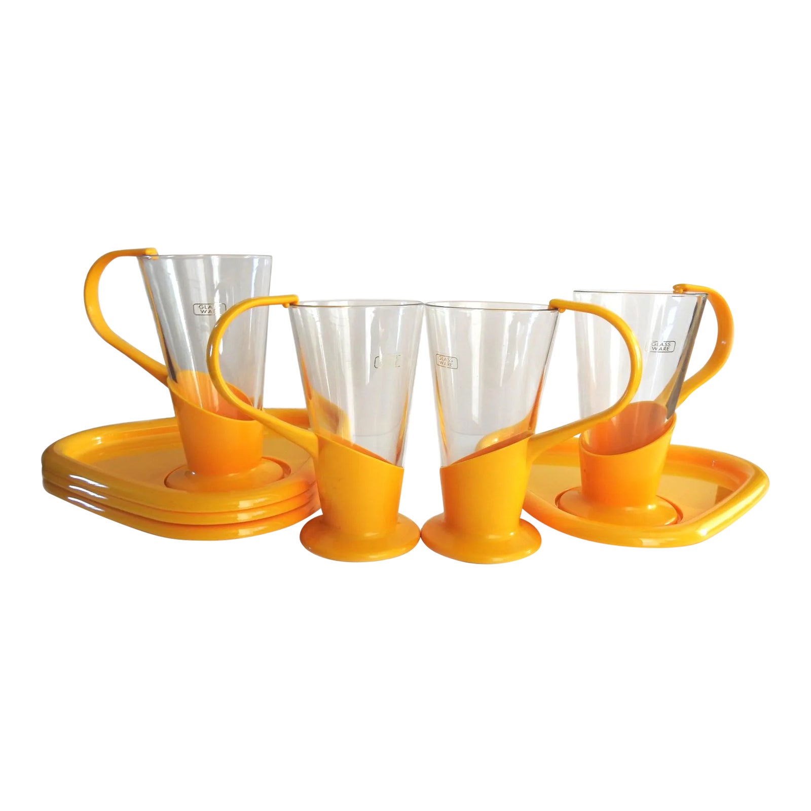 1970s Retro Picnic Plastic & Glass Snack Set for 4 People- 8 Pieces ...