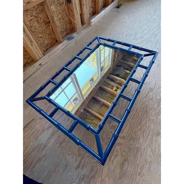 Tradewinds Faux Bamboo Mirror in Blue | Chairish