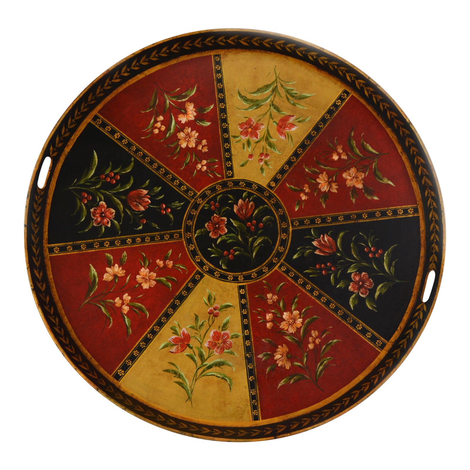 Vintage Red Hand-Painted Floral Decorative Disc | Chairish