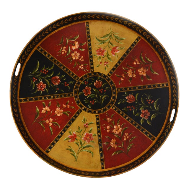 Vintage Red Hand-Painted Floral Decorative Disc | Chairish