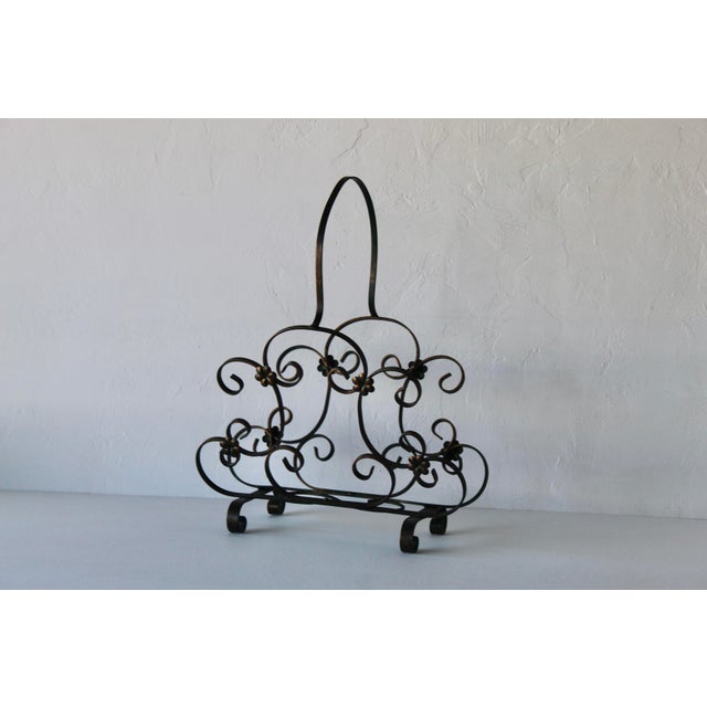 Vintage Italian Scroll Work Rosettes Metal Green Gold Magazine Rack ...