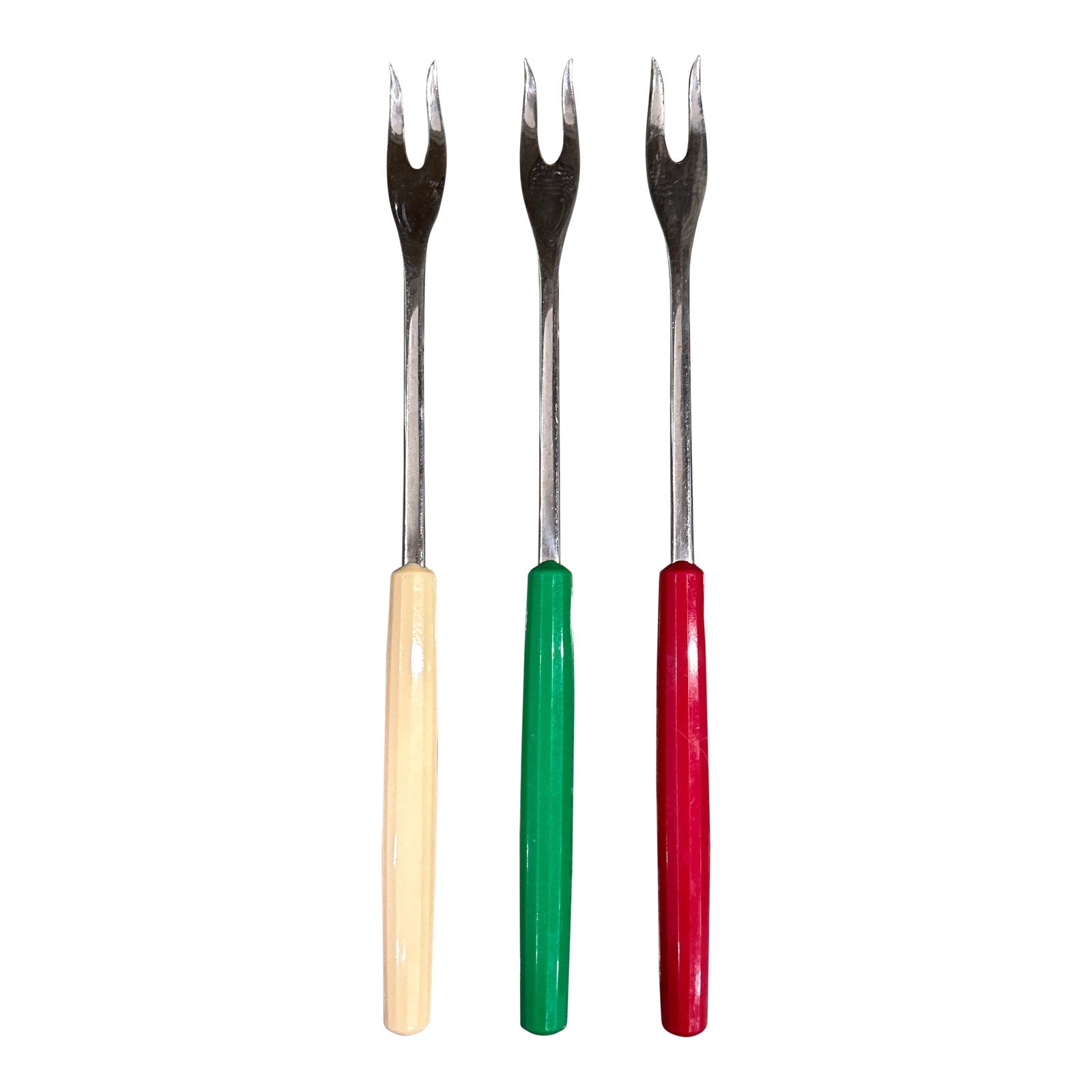 Set of 3 Cocktail Forks With Bakelite Handles in Red, Ivory and Grass ...