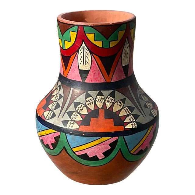 1970s Native American Polychrome Pot Signed Mrs. Lorencita Pino, Tesque ...