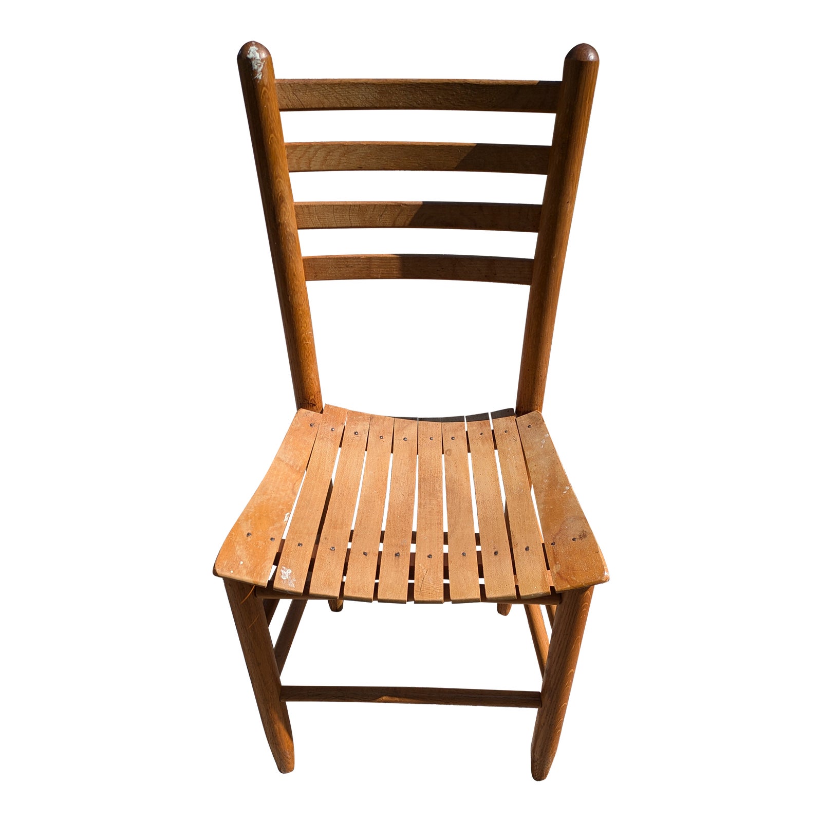 Late 20th Century Slat Seeded Oak Ladder Back Chair | Chairish