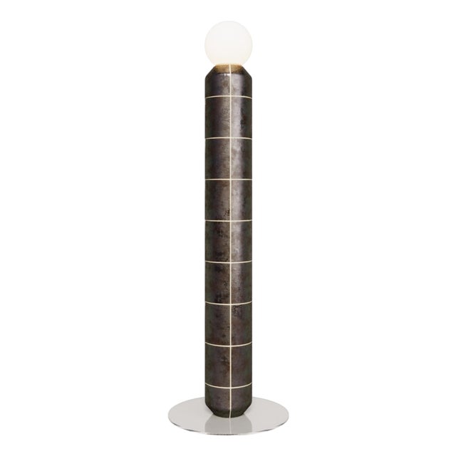 Handcrafted Ceramic Floor Lamp in Scorcheat Coal Glaze | Chairish