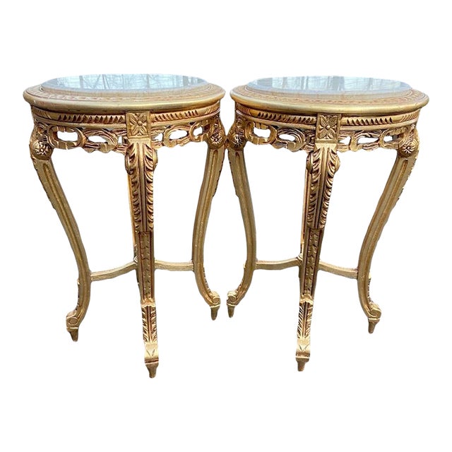 Pair of 1990's French Louis XVI Style Side Tables in Gold With Beige ...