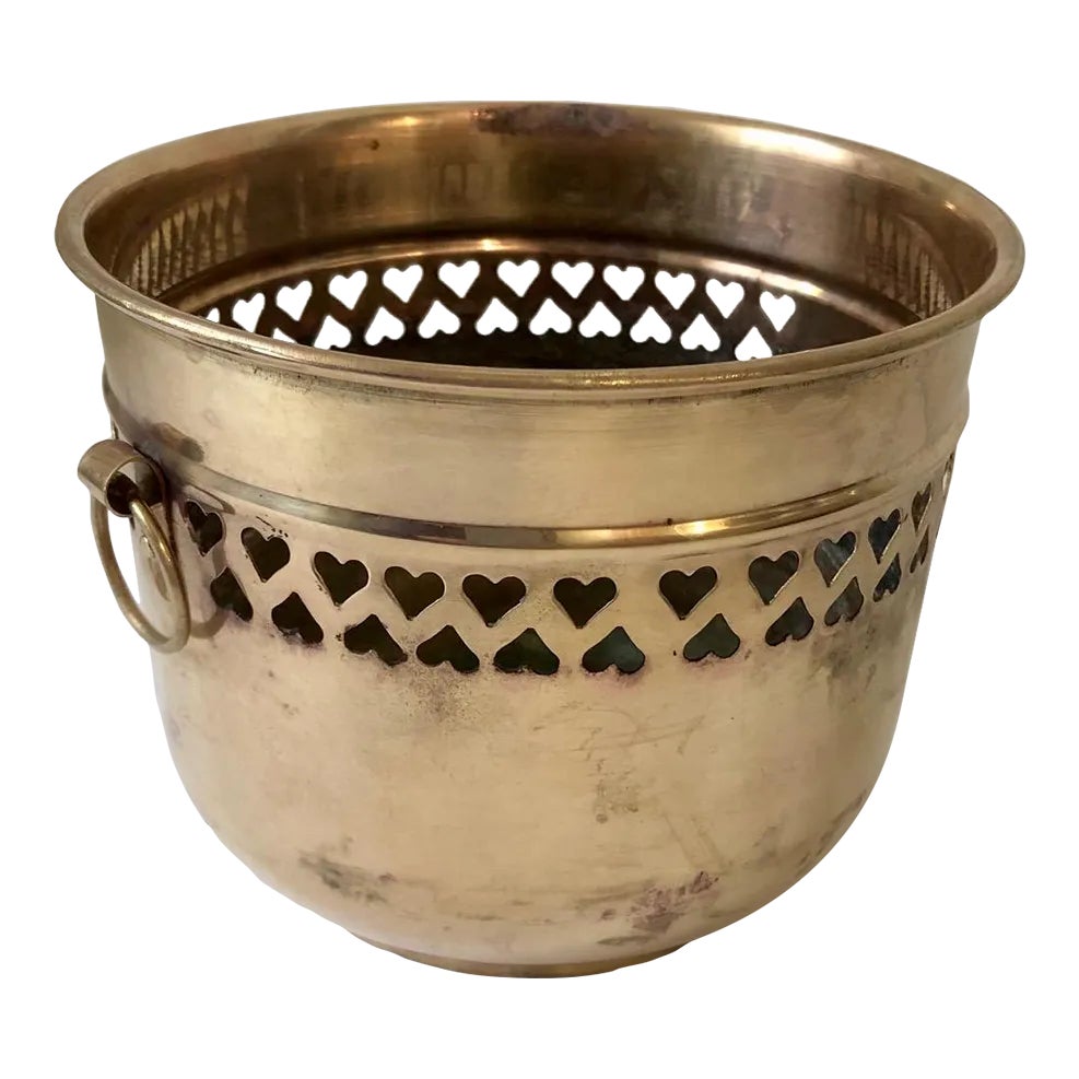 Vintage Brass Cachepot With Handles and Decorative Heart Pierced Cutout ...