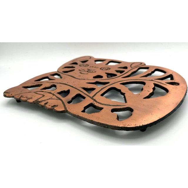 1990s Vintage Metal Copper Cat Trivet | Chairish