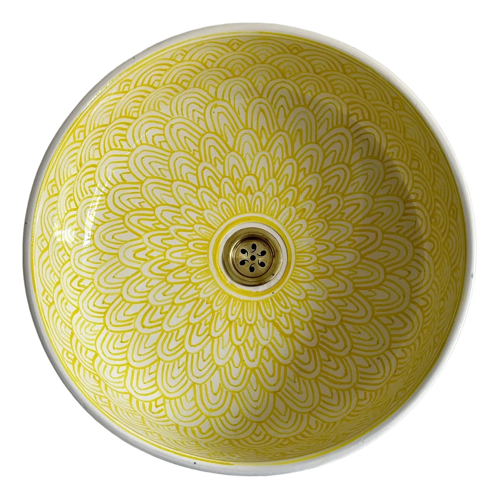 Moroccan Ceramic Yellow Sink for Bathroom, Vessel Sink with Brass Drain ...