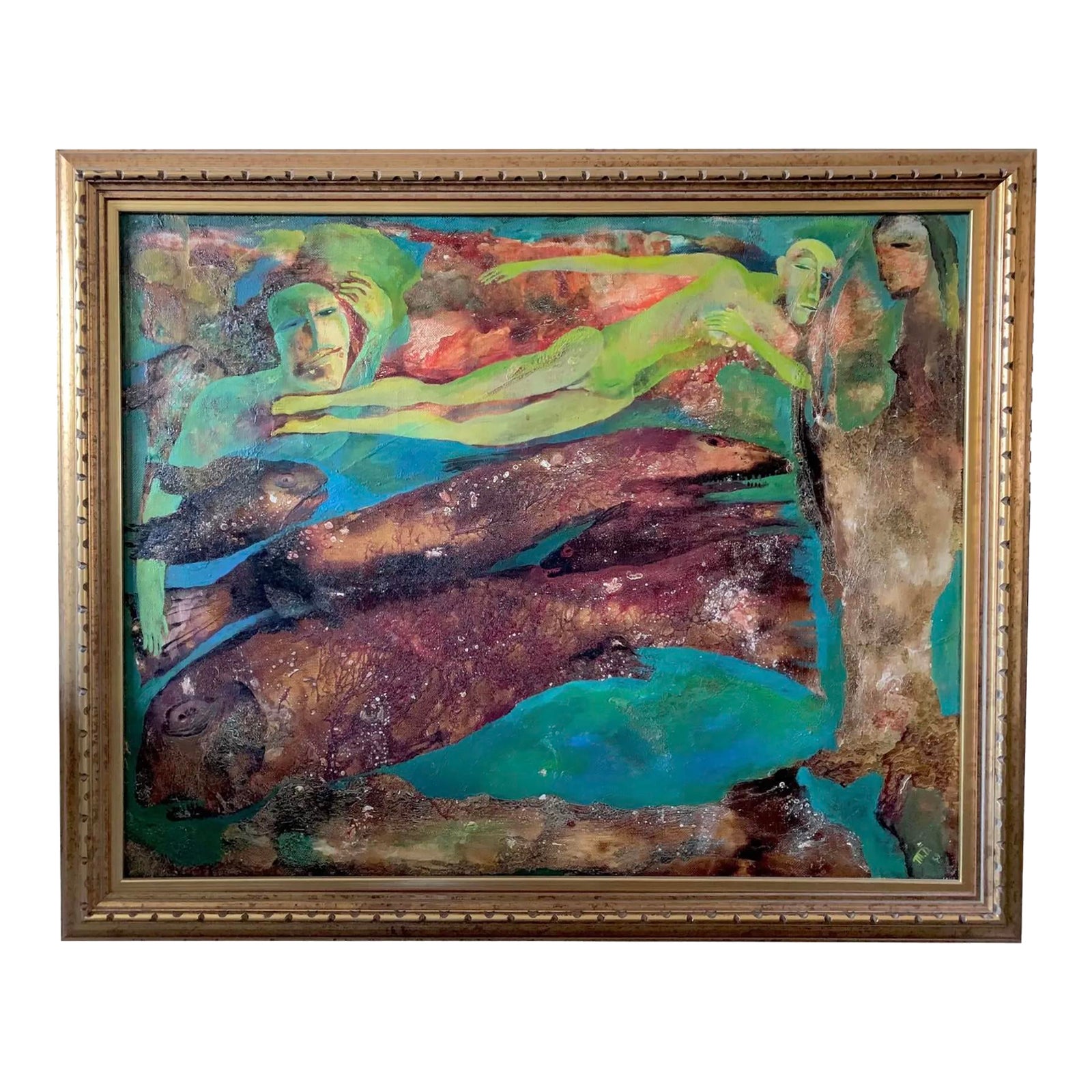“People & Fish” Painting on Canvas by Tamara Dubinovskaya | Chairish
