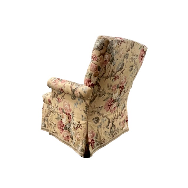 Traditional Custom Floral Tufted Linen Chairs – a Pair | Chairish