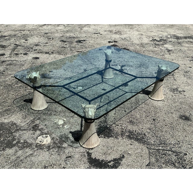 Vintage Boho Carved Tiger Coffee Table | Chairish