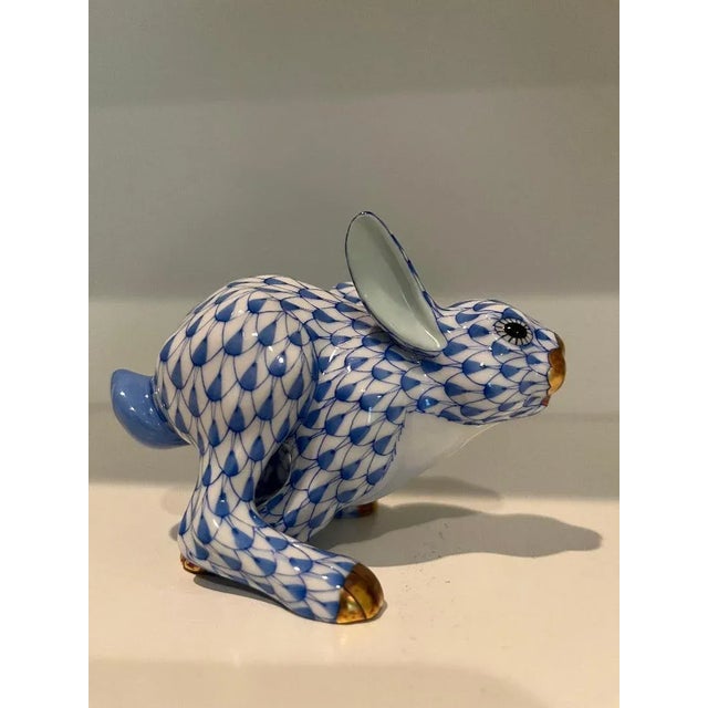 Herend Blue Fishnet "Fleeing Rabbit" Figurine | Chairish