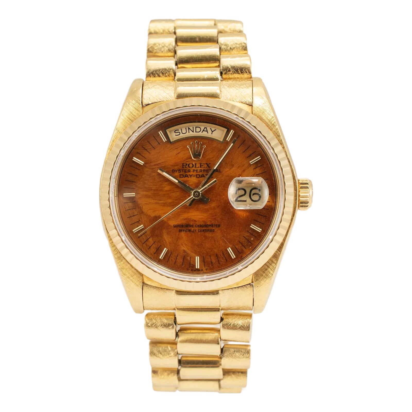 Vintage Rolex Day Date 36mm 18038 Walnut Birch Wood Dial Bark 18k Gold ...