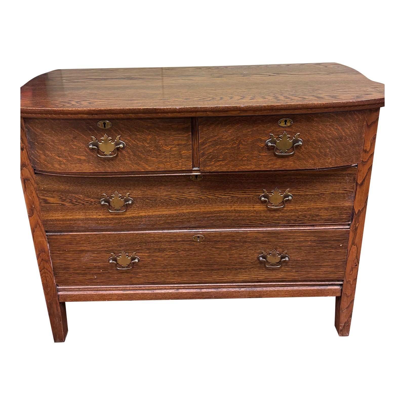 Antique Wood Chest With 4 Drawers, Solid Wood | Chairish