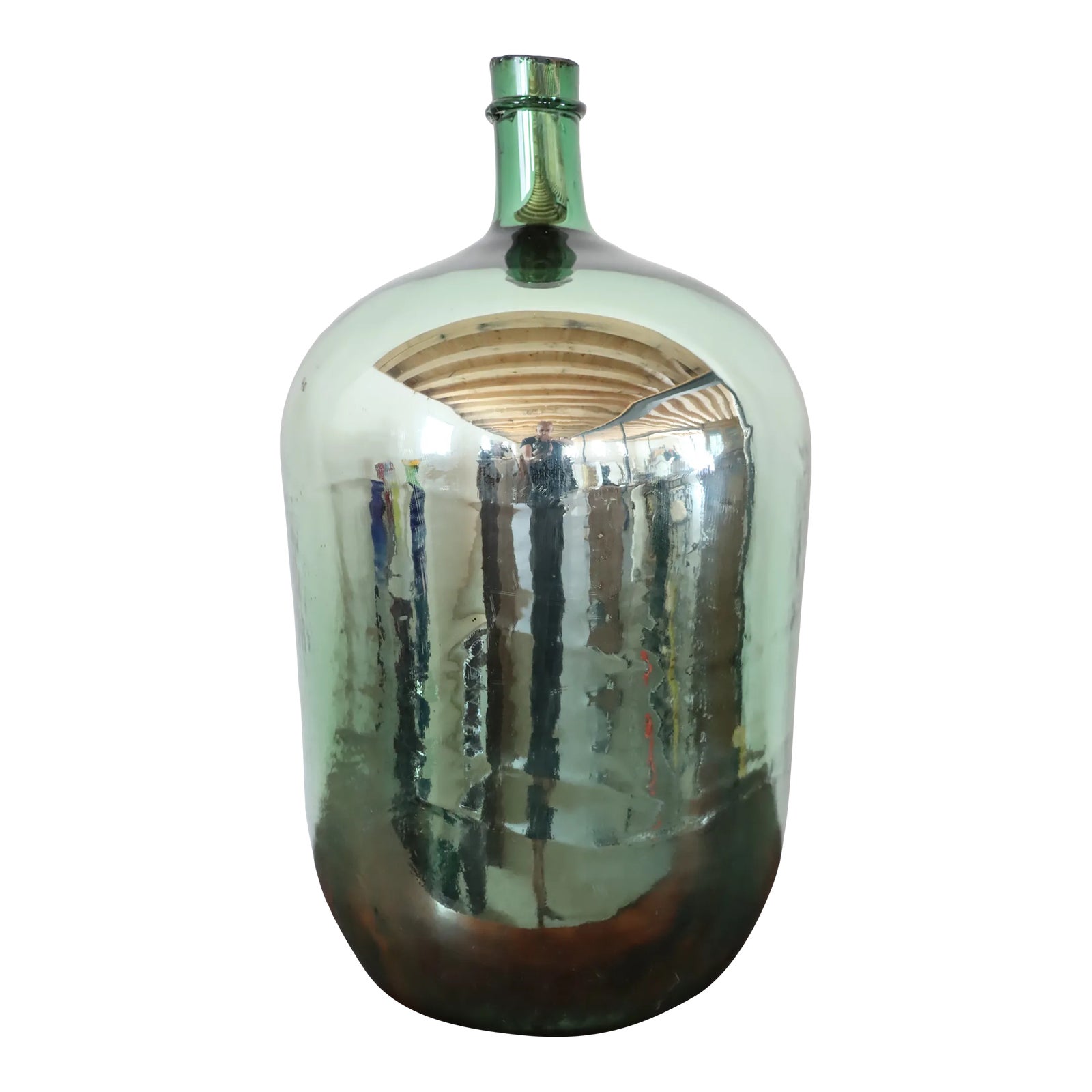 Green Glass Metallic Wine Jug | Chairish