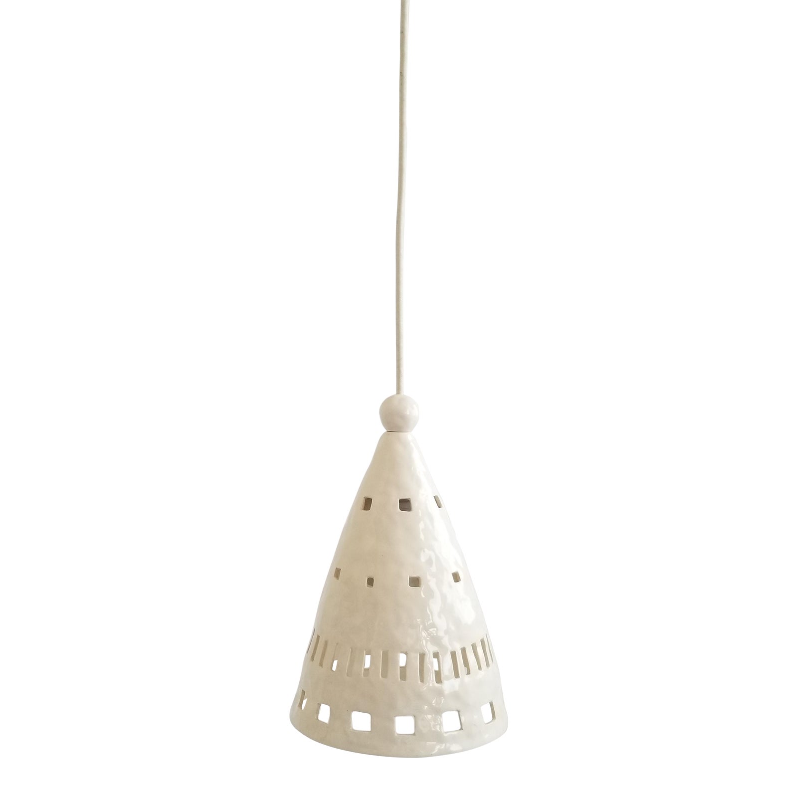 Contemporary Handmade Ceramic Pendant Light With Cutouts | Chairish