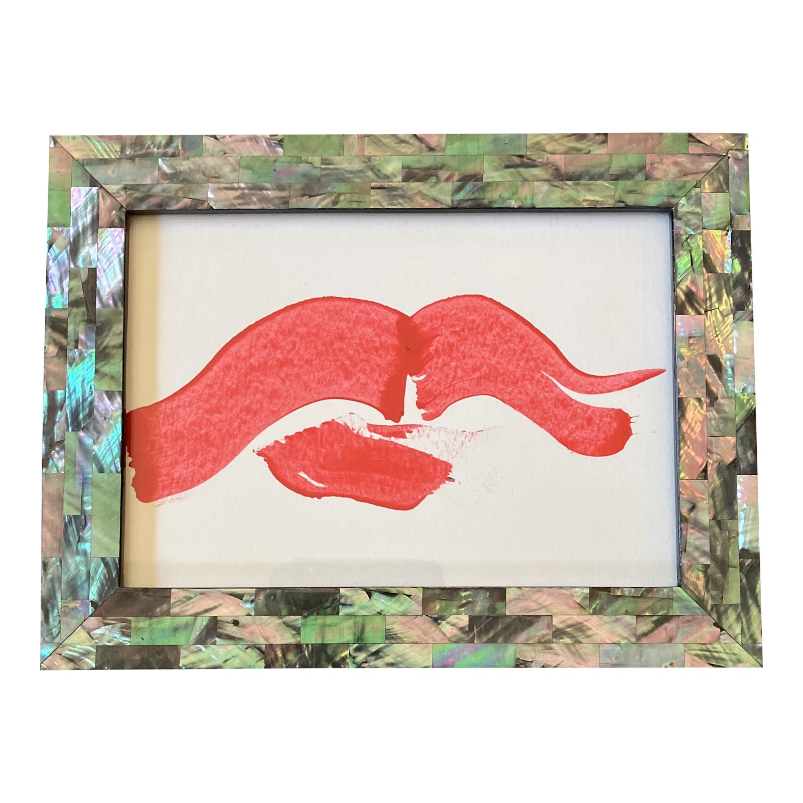 Contemporary “Flying Red Lips” Abstract Painting Mother of Pearl Inlaid ...