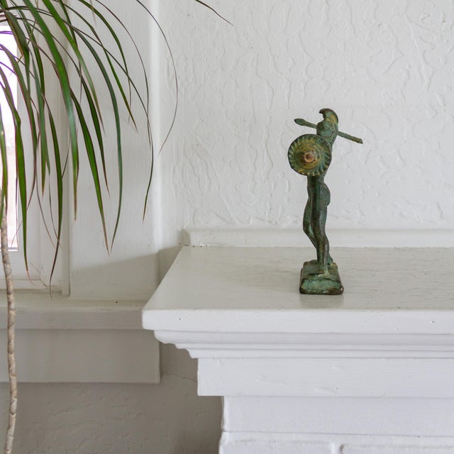 Iron and Verdigris Greek Warrior Figurine With Attic Helmet Spear and ...