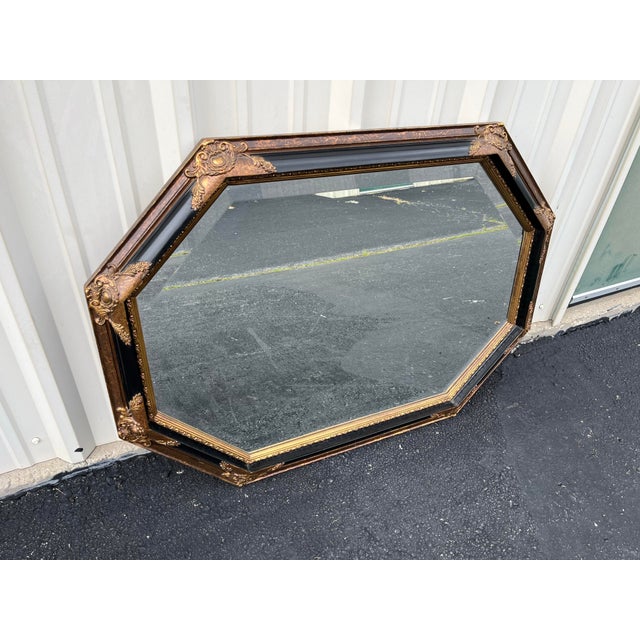 1980s Carolina Mirror Company Octagonal Black and Gold Beveled Glass ...