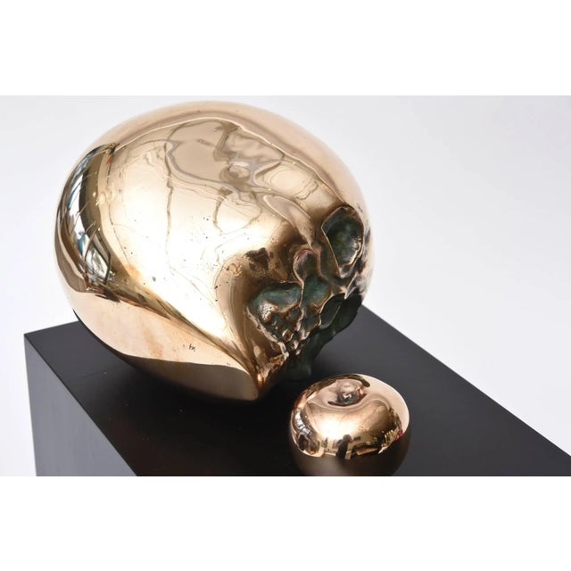 1970s Vintage Polished Bronze Skull Head and Apple Sculpture Final ...