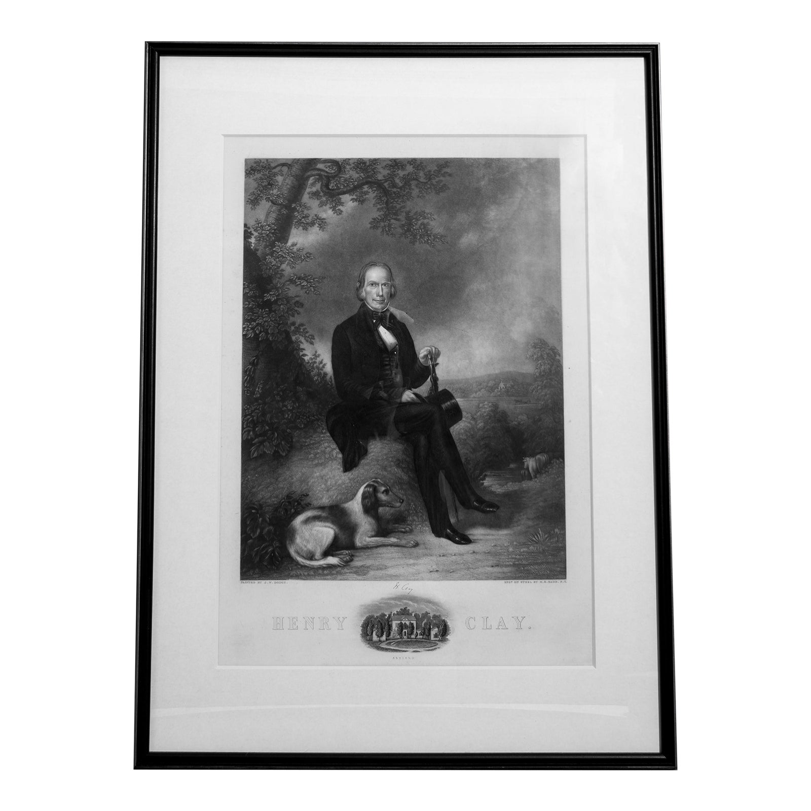 Vintage 1843 Henry Clay W, His Dog Engraving Jw Dodge Hs Sadd Framed 21 ...