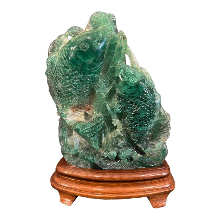 Early 20th Century Flourite Koi Fish Statue | Chairish