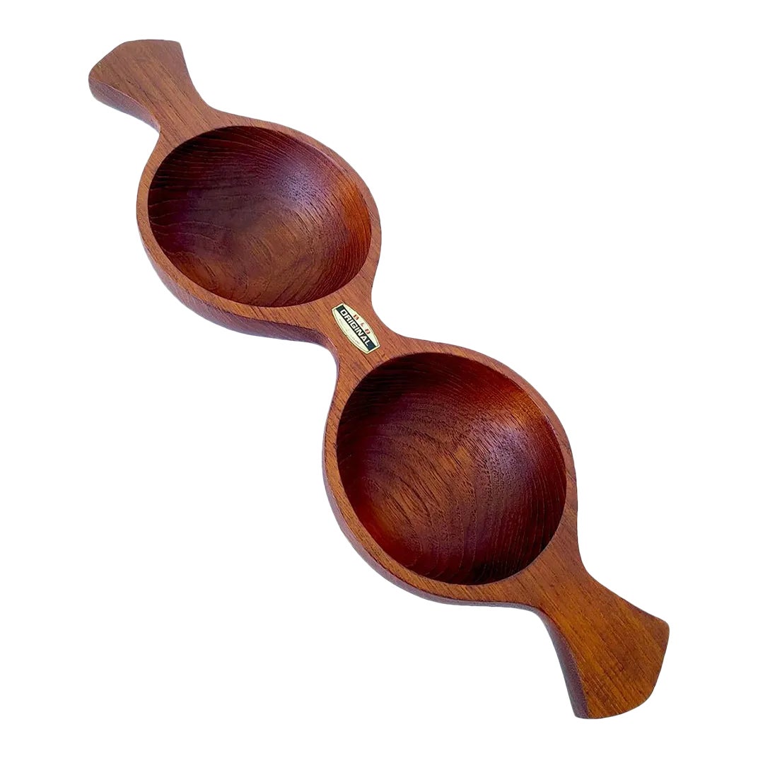 Mid 20th Century B & B Original Teak Wood Snack Bowl | Chairish