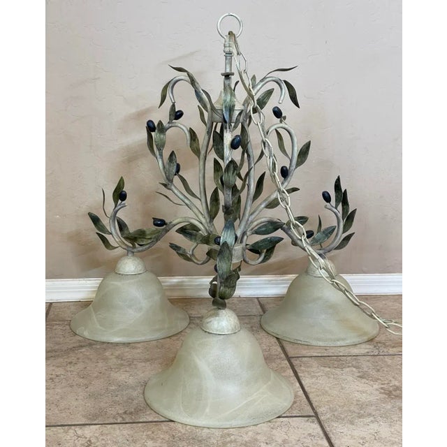 Vintage Tole Painted Metal Olive Tree Branches Chandelier Ceiling Lamp ...