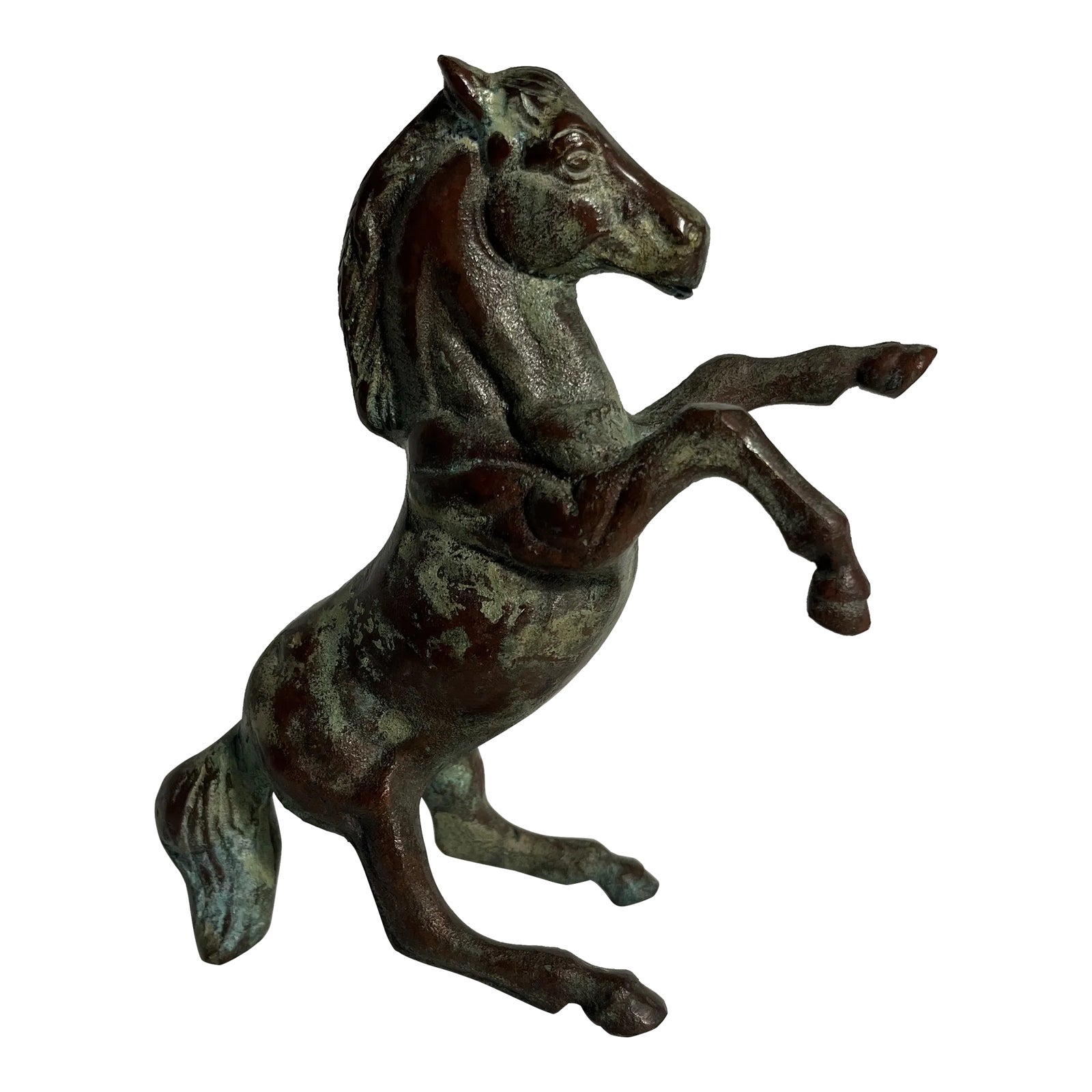 Vintage Bronze Standing Flaming Mane Horse Sculpture | Chairish