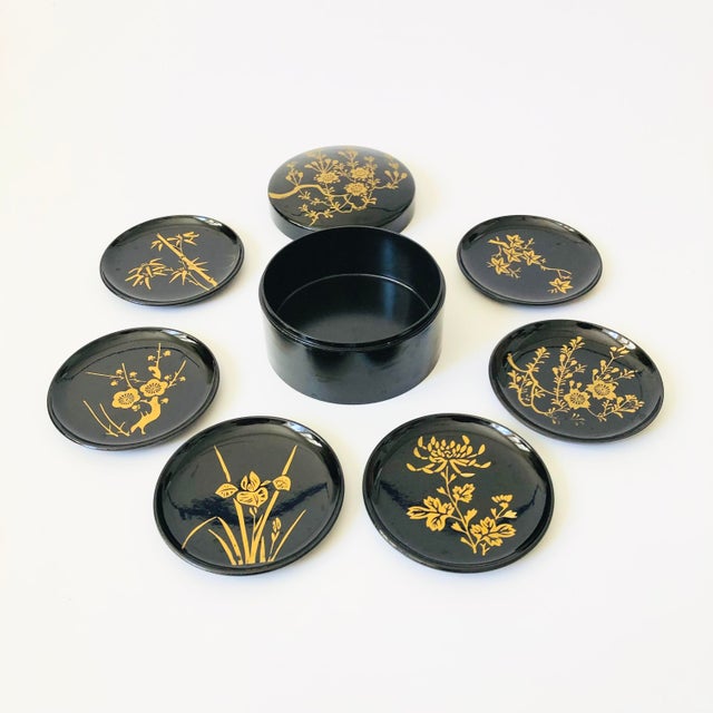 Lacquerware Flower Coaster Set | Chairish