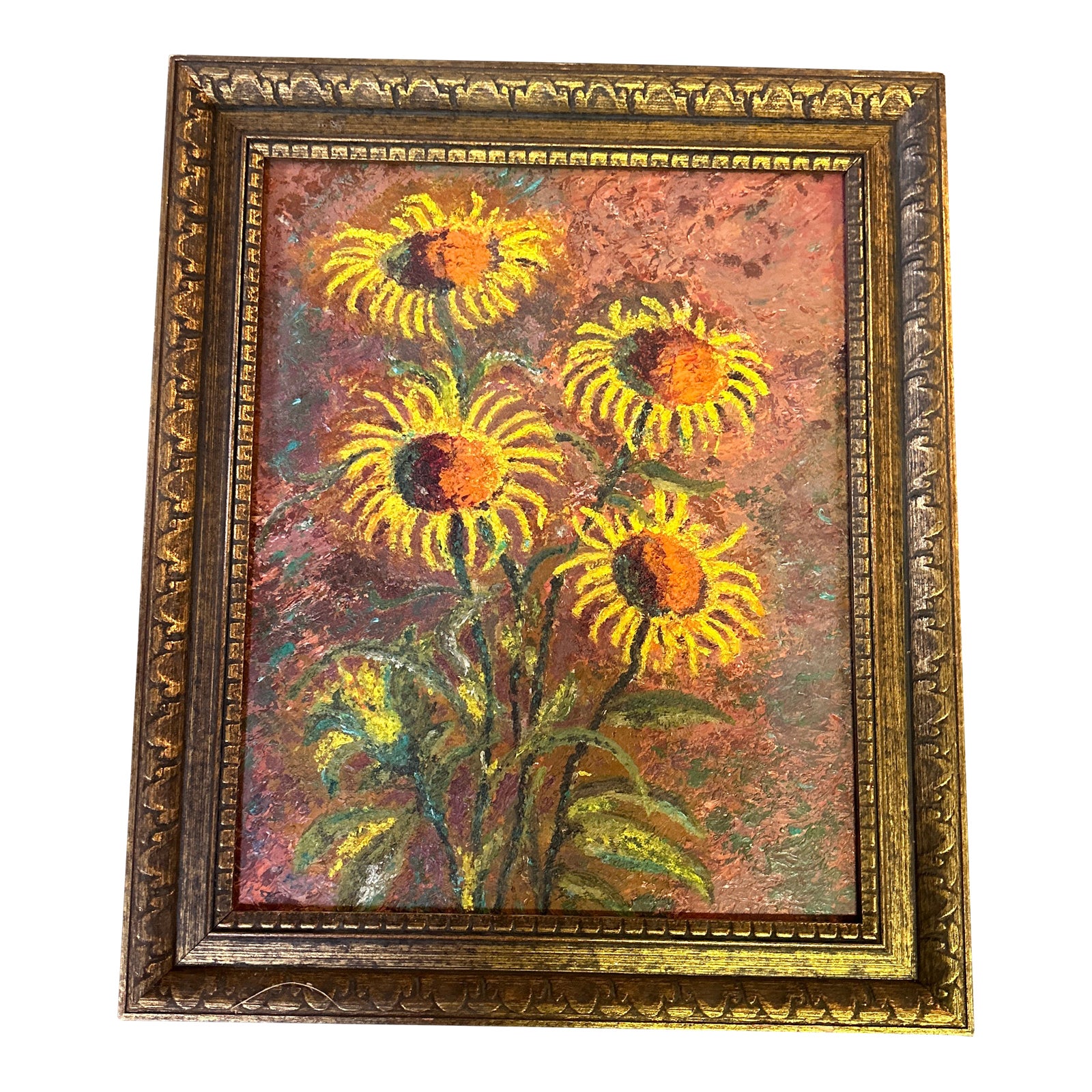 1970’s Original Impressionist Sunflower Still Life Painting | Chairish