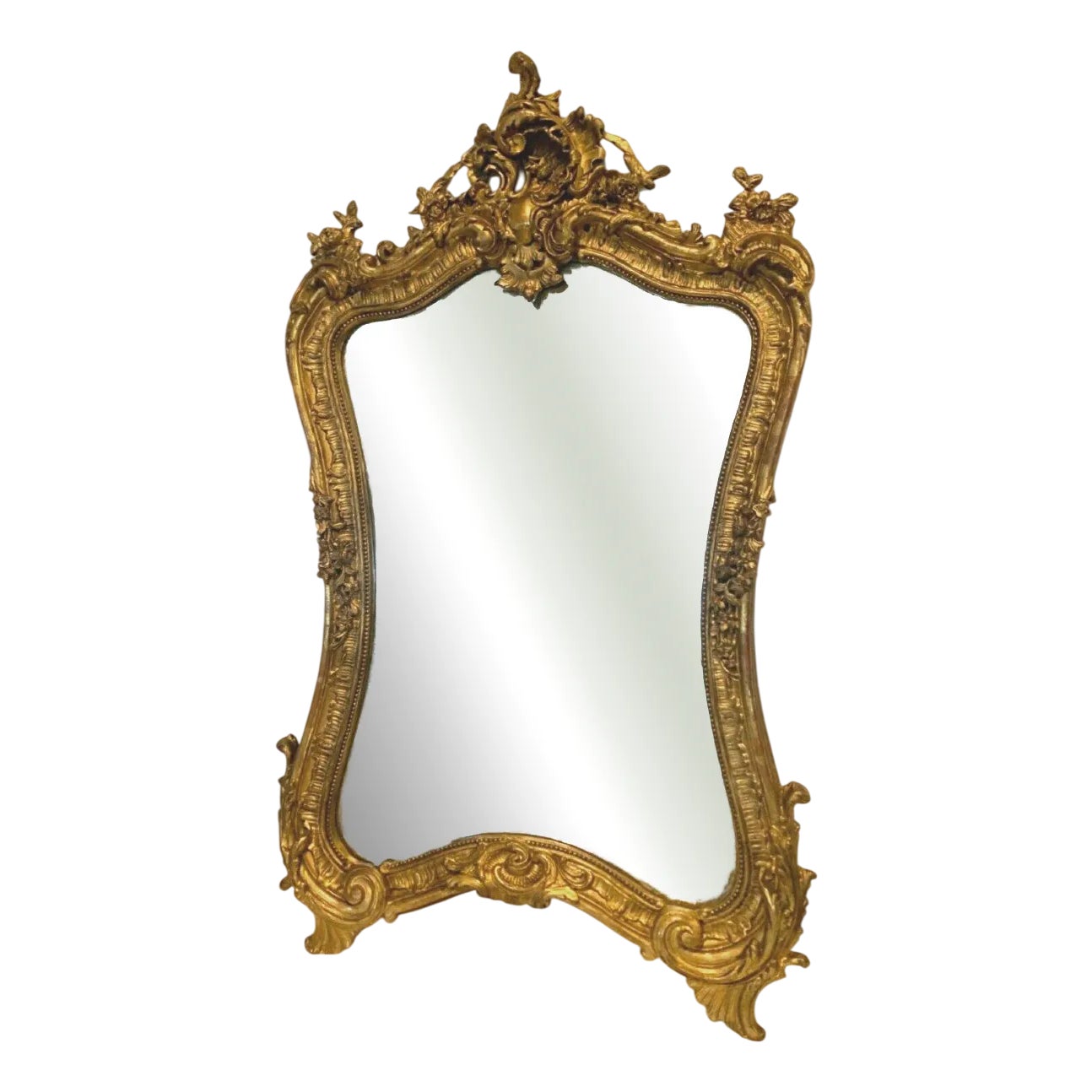 Louis XV Style Rocaille Mirror in Wood and Gilded Stucco | Chairish