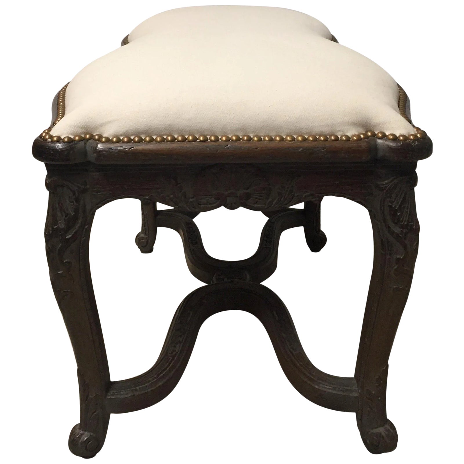 Curvy Irregular Shaped French Carved Walnut Bench | Chairish