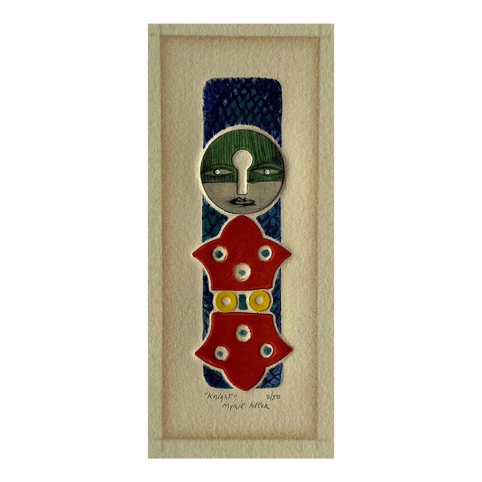 1960s "Knight" Collograph Print Ny Artist Myril Adler Primary Colors ...