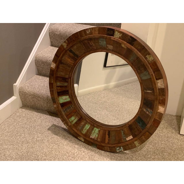 Rustic Reclaimed Wood Round Mirror | Chairish