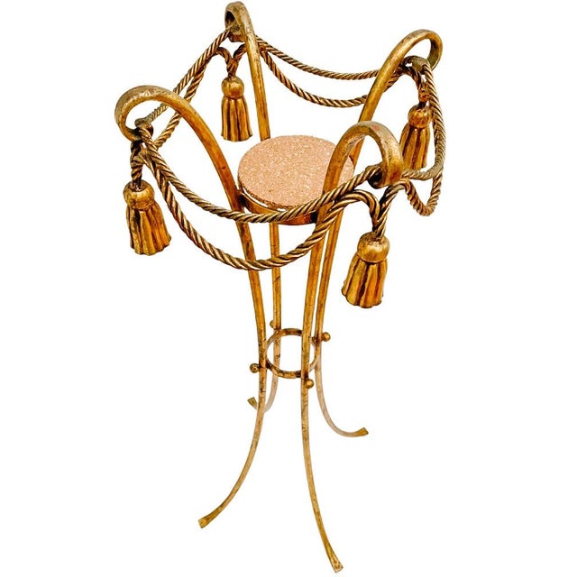 1960 Italian Florentine Gilt Rope and Tassel Plant Stand | Chairish