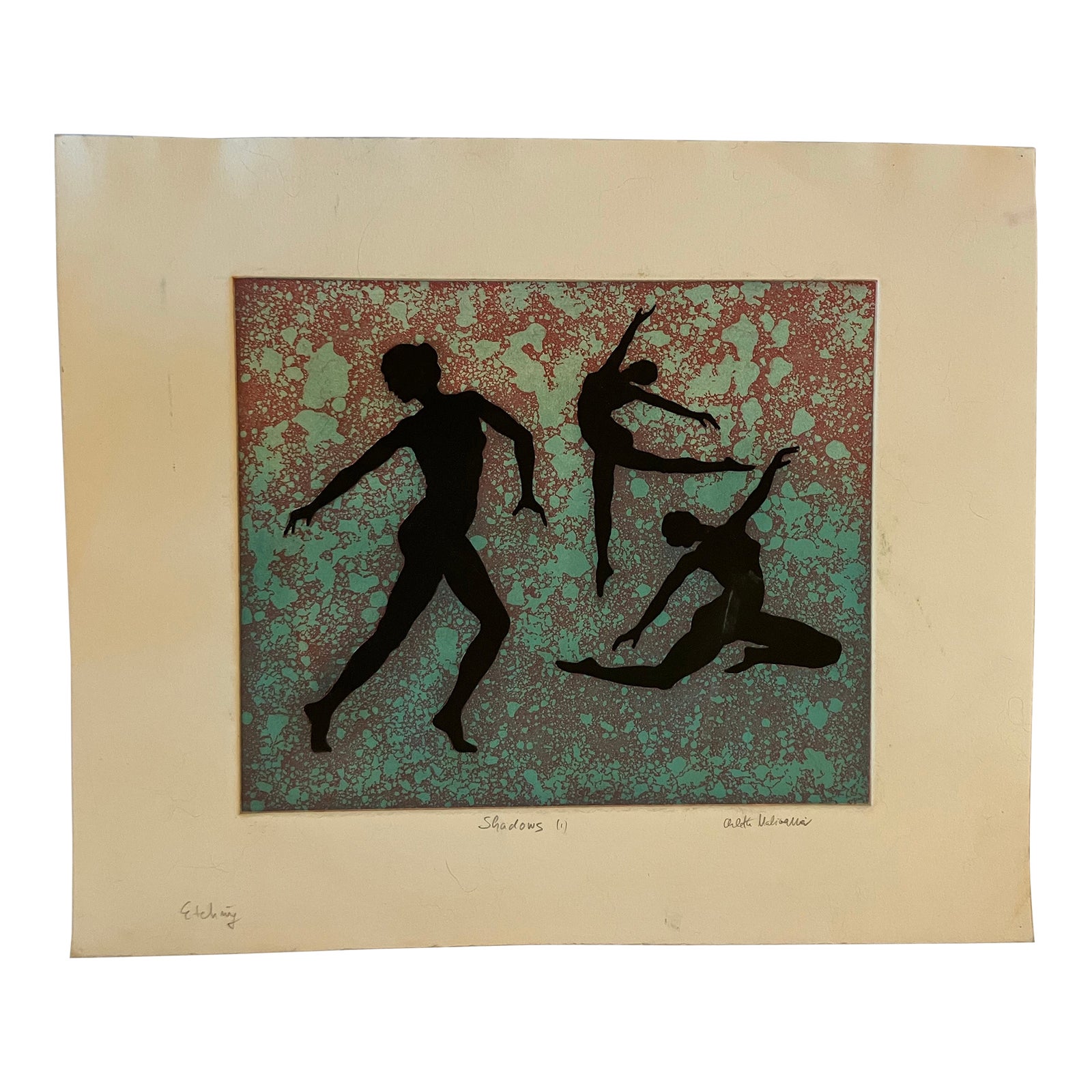 1980’s Original Abstract Expressionist Colored Etching Print “Shadows 1 ...